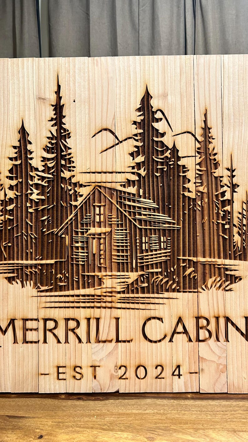 CUSTOM LOG CABIN, Family Sign, Wall Art, Rustic, Laser Burned, Wood ...