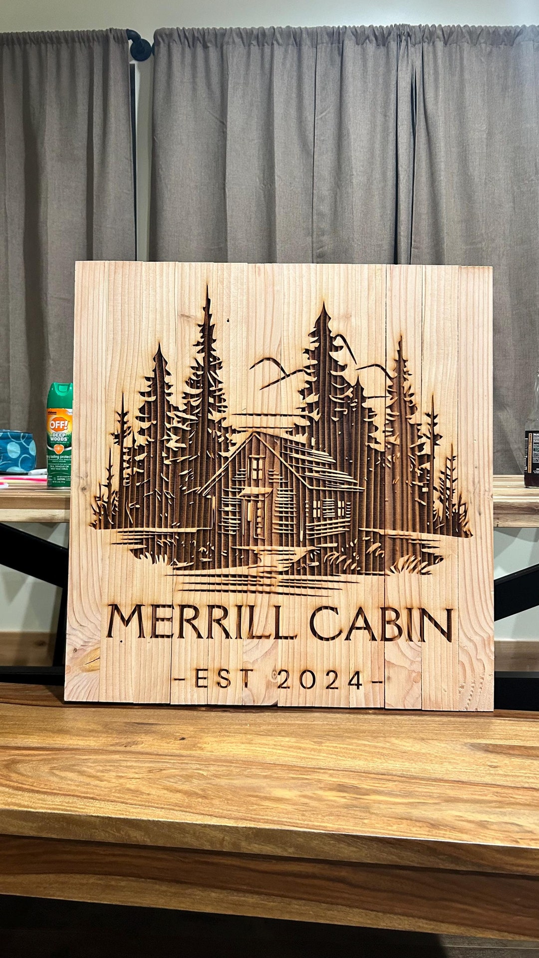 CUSTOM LOG CABIN, Family Sign, Wall Art, Rustic, Laser Burned, Wood ...