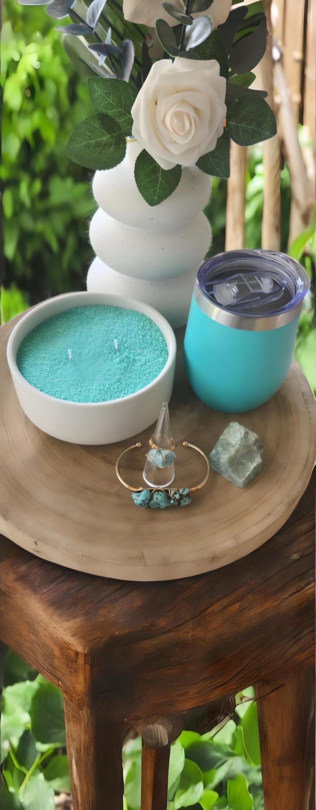 Turquoise Serenity Gift Set Crystal Candle Bracelet Tumbler Ring for ...