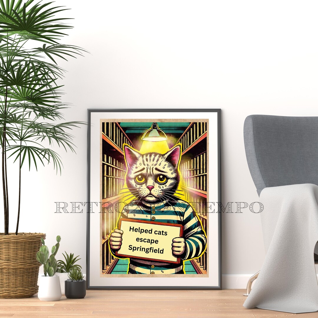 Helped Cats Escape Springfield Pulp Art Cat Poster – Digital Download ...