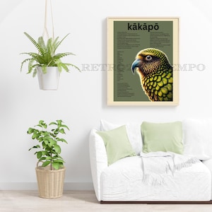 Kākāpō Educational Poster, Endangered Bird Art, Wildlife Conservation ...