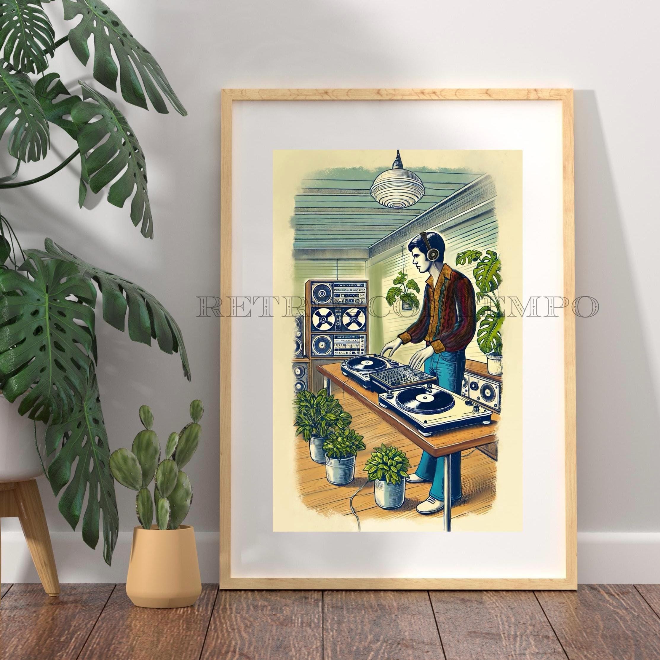 1960s Retro DJ Home Studio Art Print, Vintage Style Music Digital ...