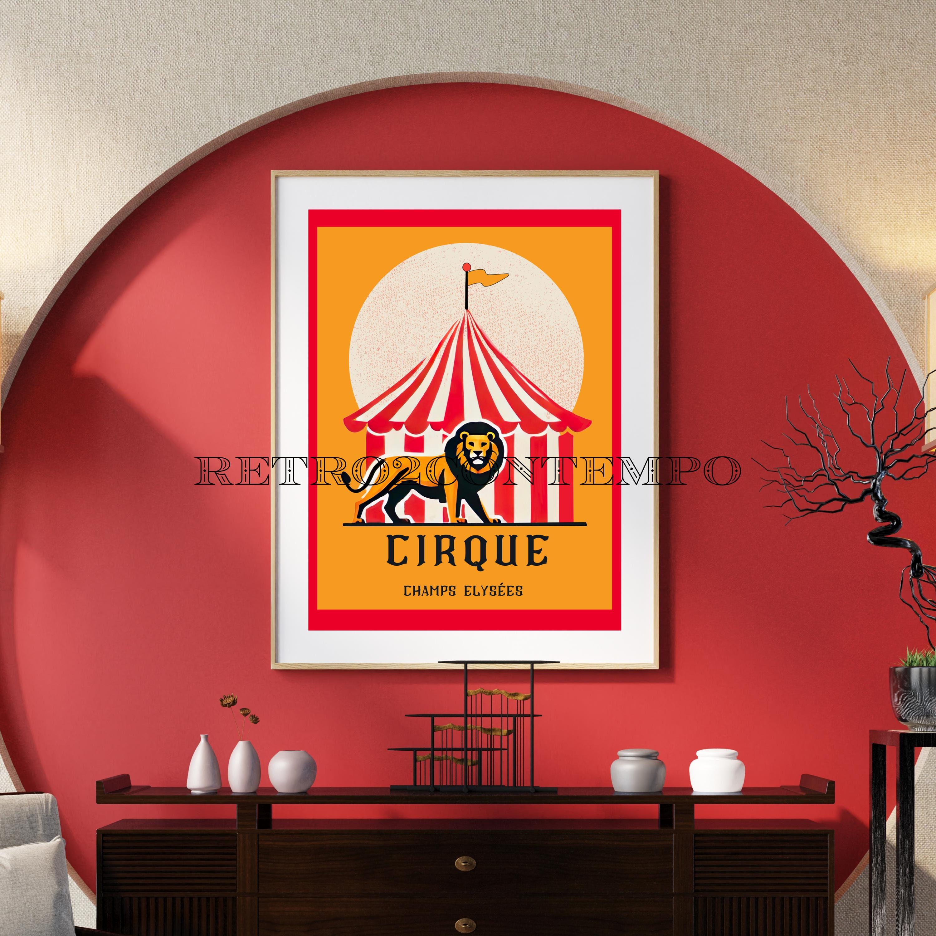 Vintage Circus Poster, Retro Inspired Lion and Circus Tent Art, French ...