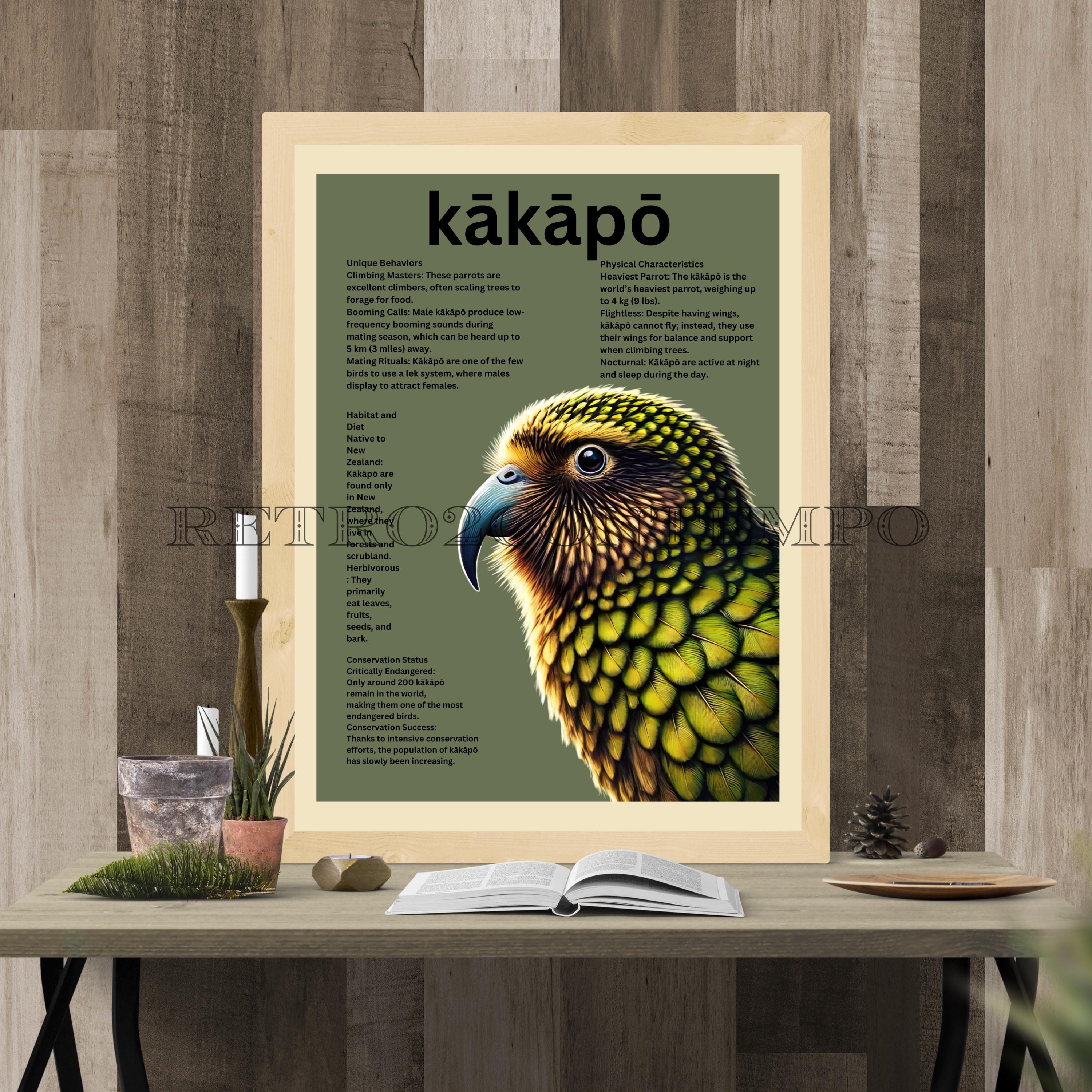 Kākāpō Educational Poster, Endangered Bird Art, Wildlife Conservation ...