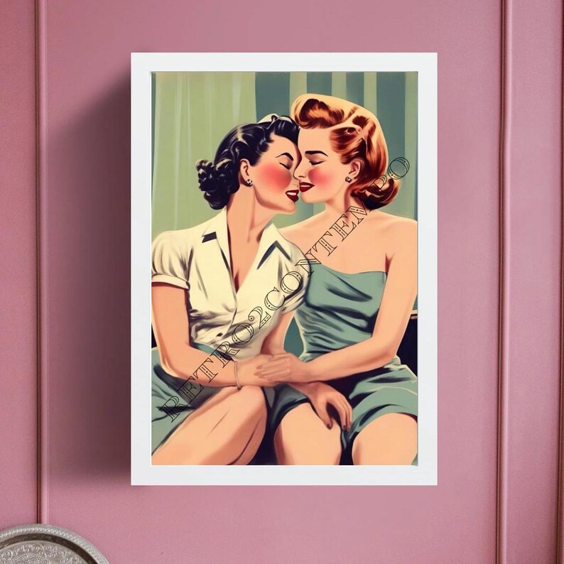 Retro Lesbian Romance Art Print Lgbtq Pin Up Decor Digital Download