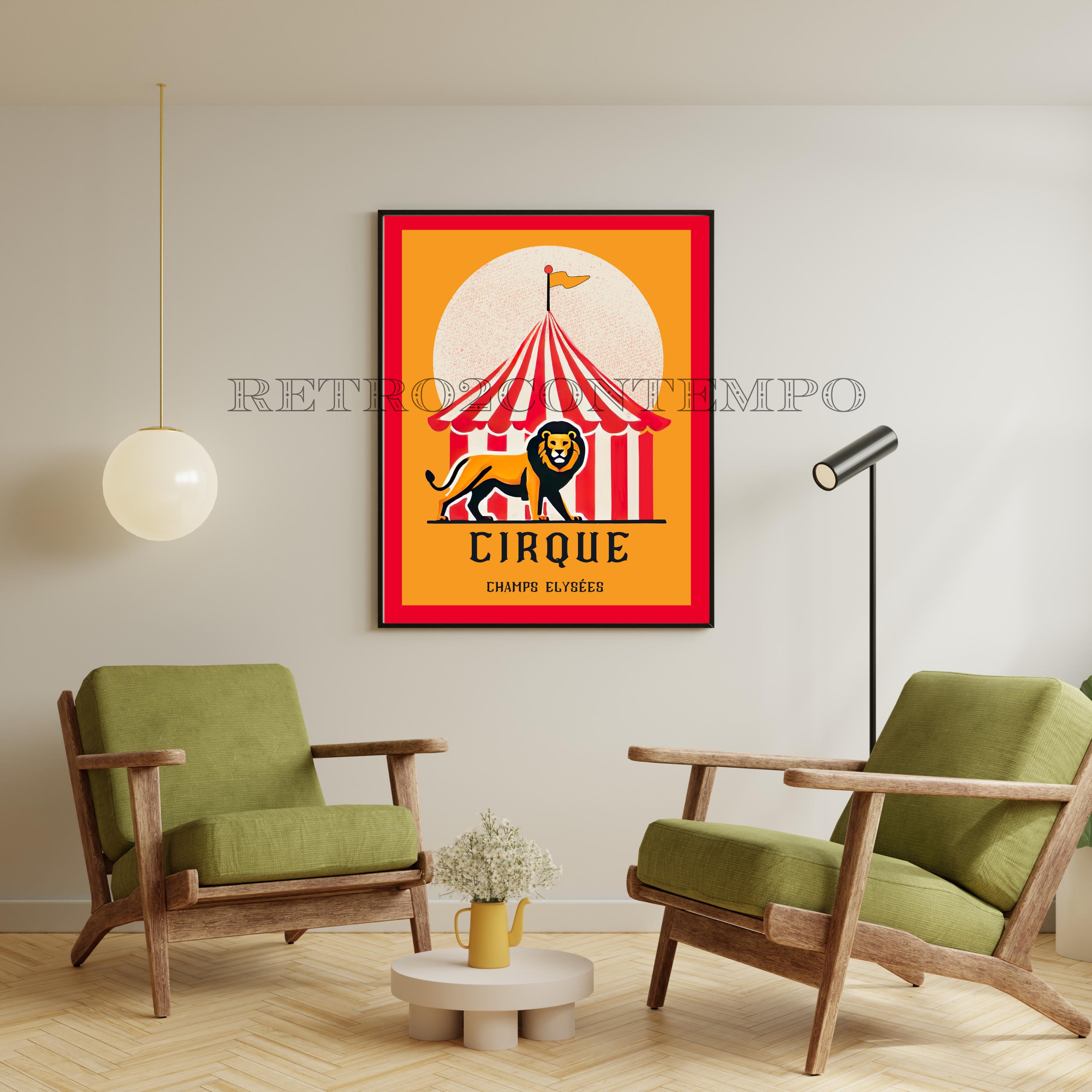 Vintage Circus Poster, Retro Inspired Lion and Circus Tent Art, French ...