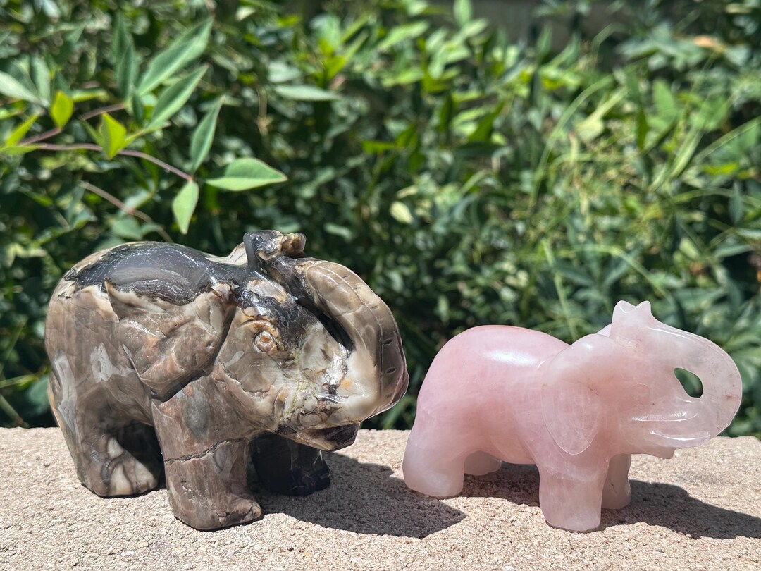 Volcano Agate & Pink Rose Quartz Elephant Crystal Carving | Discounted ...