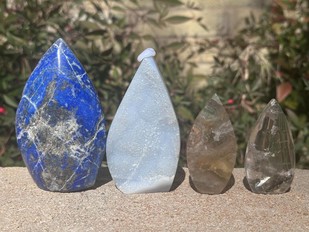 Garden Quartz, Lapis Lazuli, Blue Lace Agate, and Flower Agate Teardrop ...