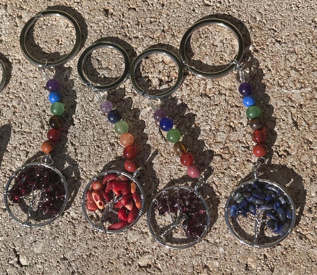 Crystal Keychains - Garnet, Red Coral, and Lapis Lazuli - Etsy