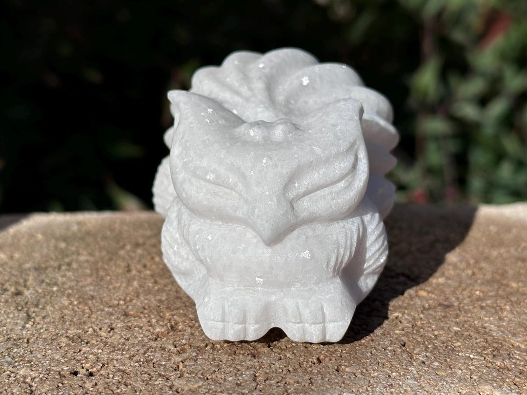 Han Bai Jade 9 Tail Fox Crystal Carving - White, Sparkly Jade - Imperfect - Budget Friendly ...