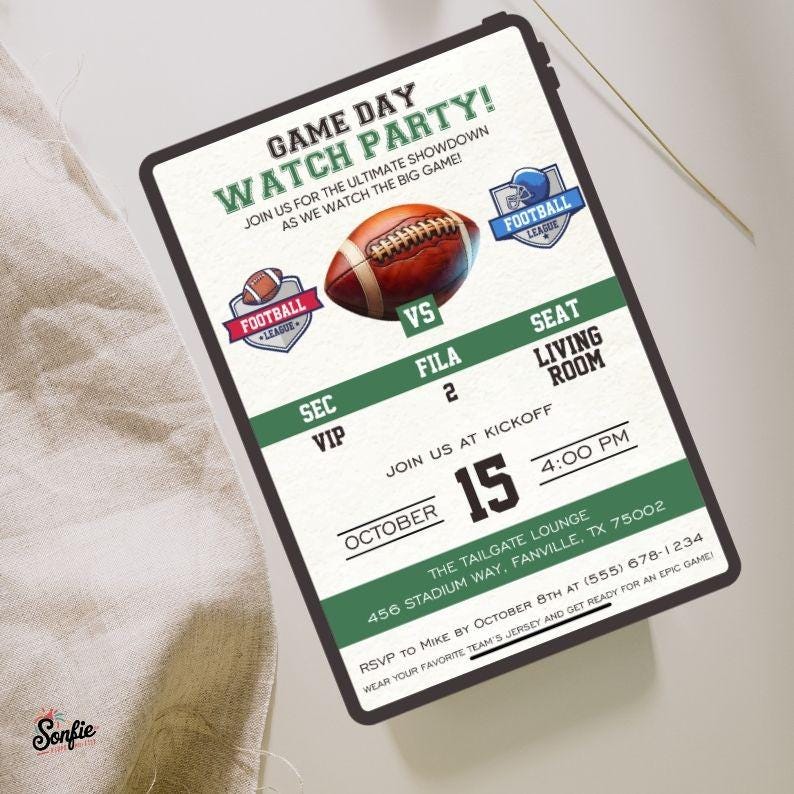 Game Day Get-together Invitation - With Football Design | Editable in ...