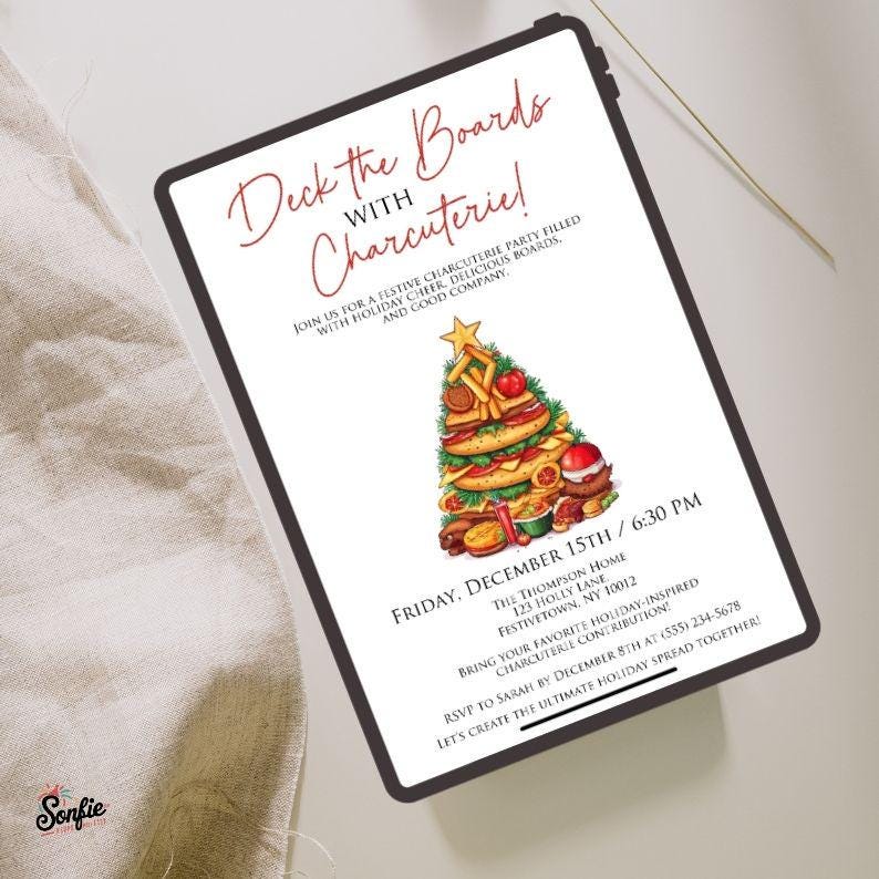 Christmas Charcuterie Party Invitation - Editable Canva Template, 5x7 ...
