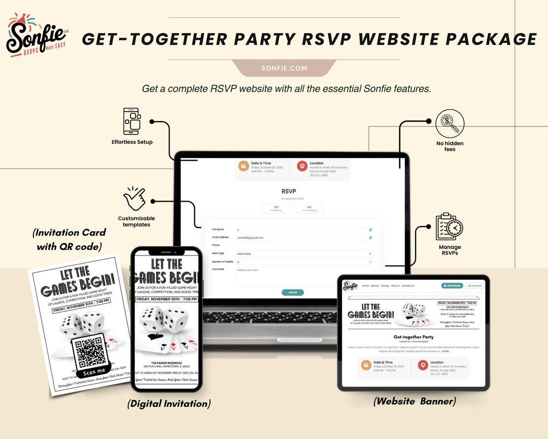 Game Night-themed Get Together Party Invitations | RSVP Website ...