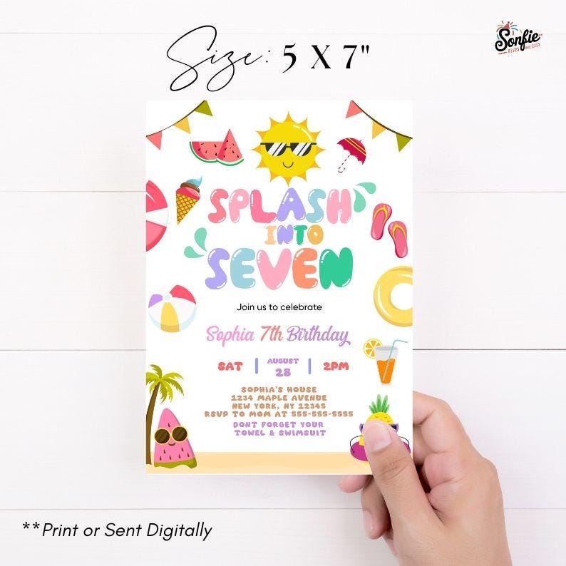 Pool Party Birthday Invitation - With Waves & Fun Design | Editable in ...