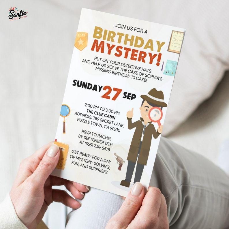 Mystery-themed Birthday Invitation - Detective and Clue | Editable in ...