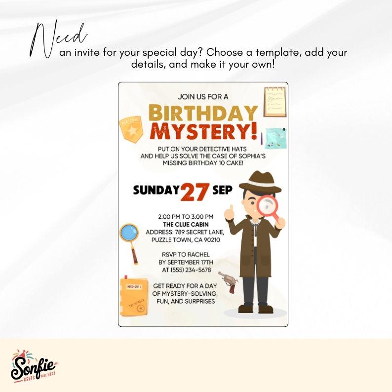 Mystery-themed Birthday Invitation - Detective and Clue | Editable in ...