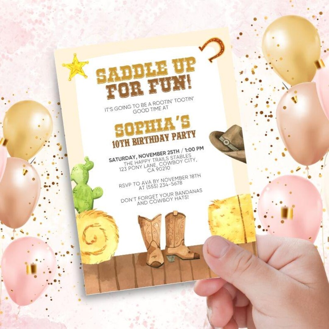 Cowboy-themed Birthday Invitation - Western and Cowboy | Editable in ...