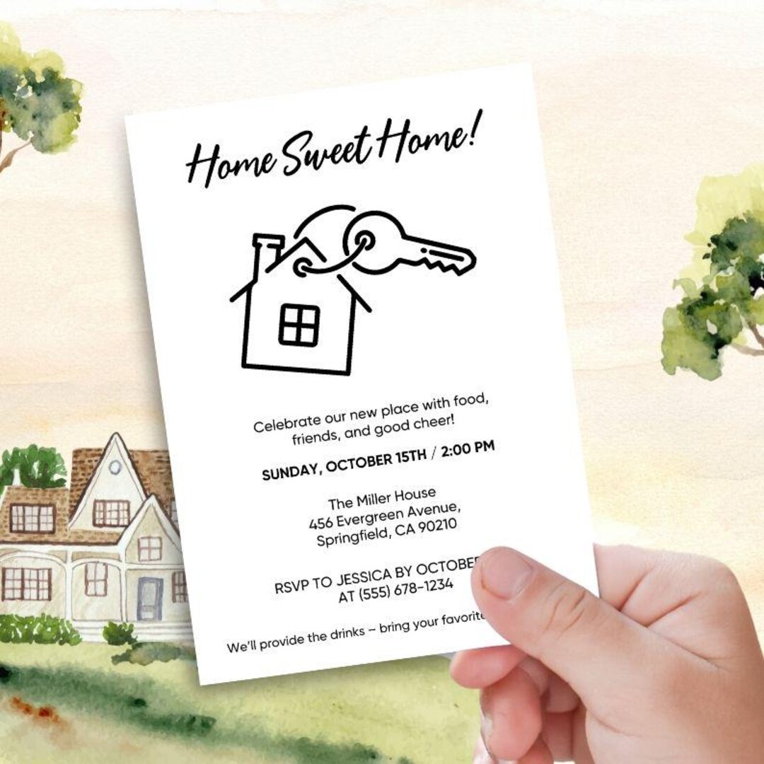 Housewarming Party Invitation - With Home and Key Design | Editable in ...