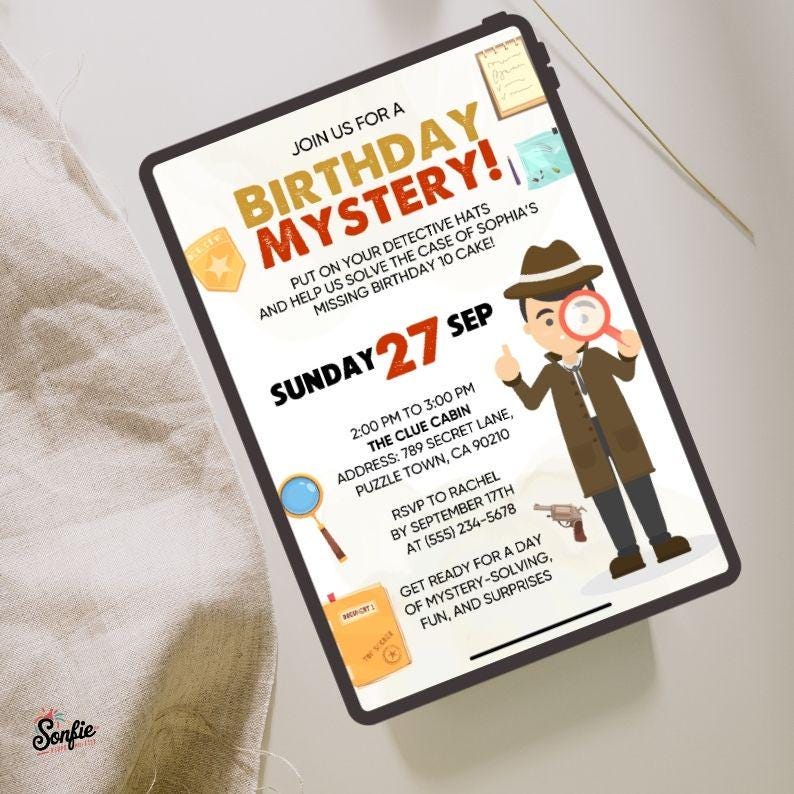 Mystery-themed Birthday Invitation - Detective and Clue | Editable in ...