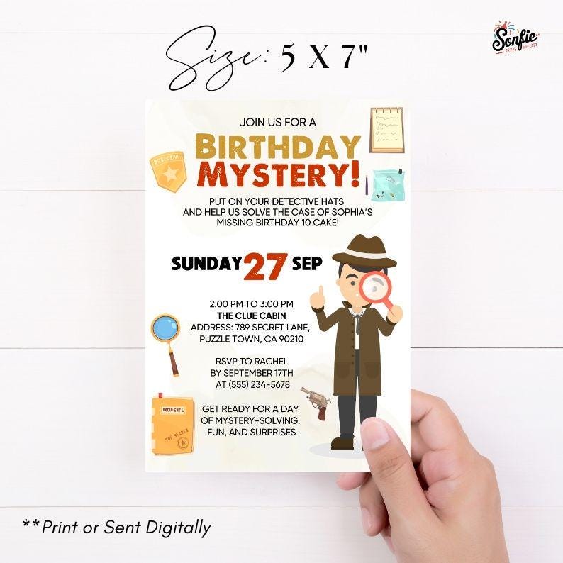 Mystery-themed Birthday Invitation - Detective and Clue | Editable in ...