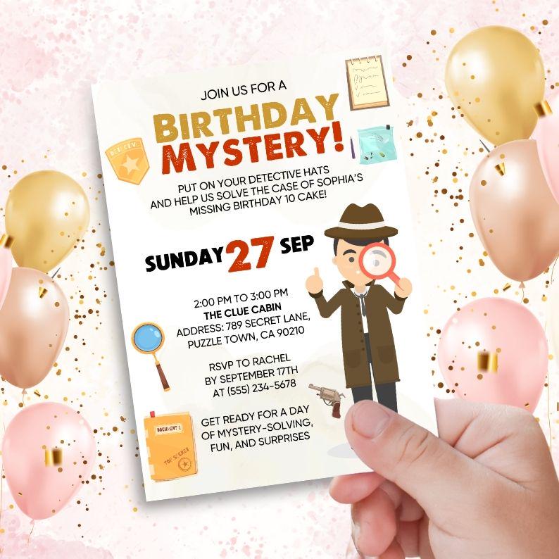 Mystery-themed Birthday Invitation - Detective and Clue | Editable in ...