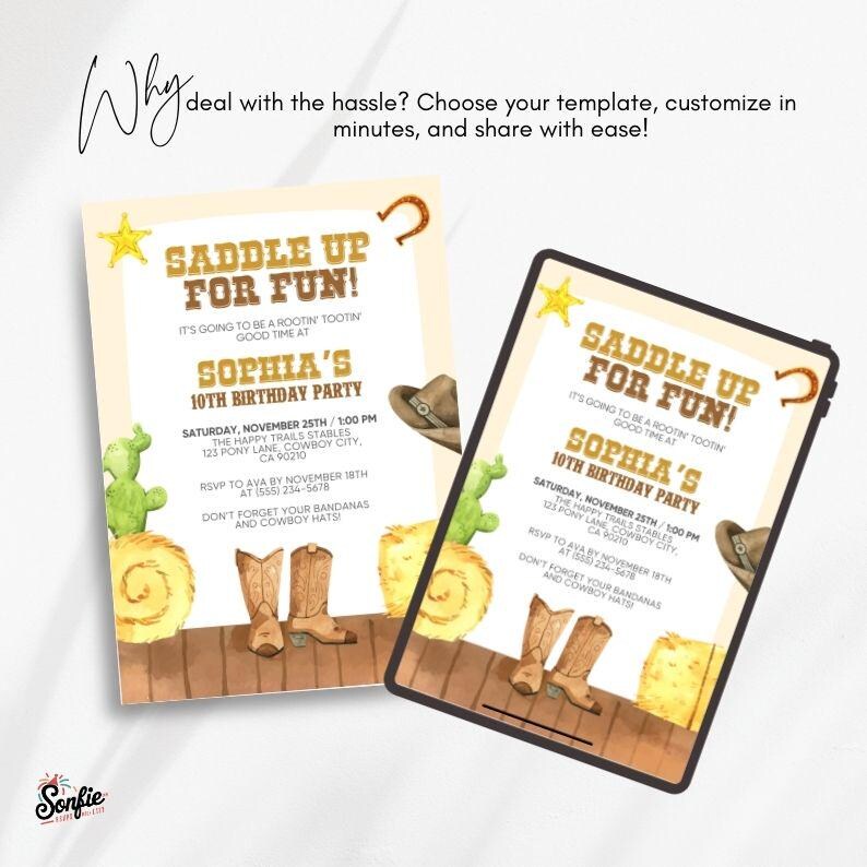 Cowboy-themed Birthday Invitation - Western and Cowboy | Editable in ...