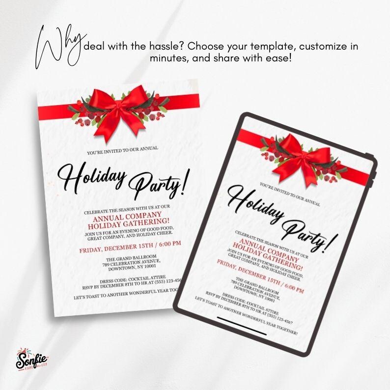 Company Holiday Gathering Invitation - With Elegant Ribbon Design ...