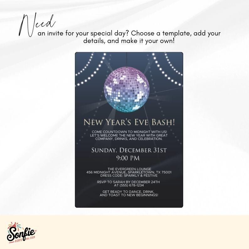 Disco Ball New Year Party Invitation - Dark Background With Disco Ball ...