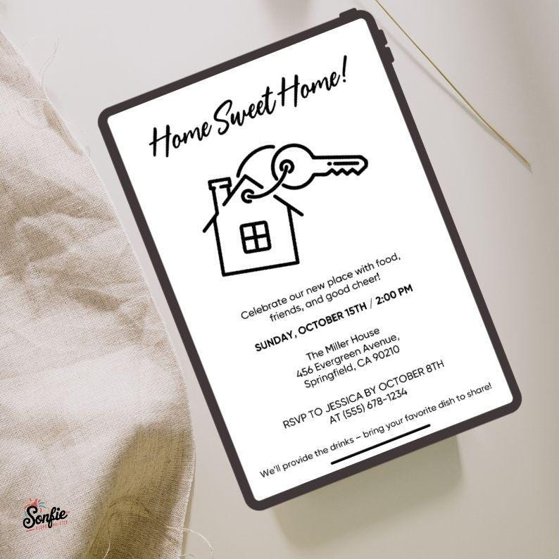 Housewarming Party Invitation - With Home and Key Design | Editable in ...