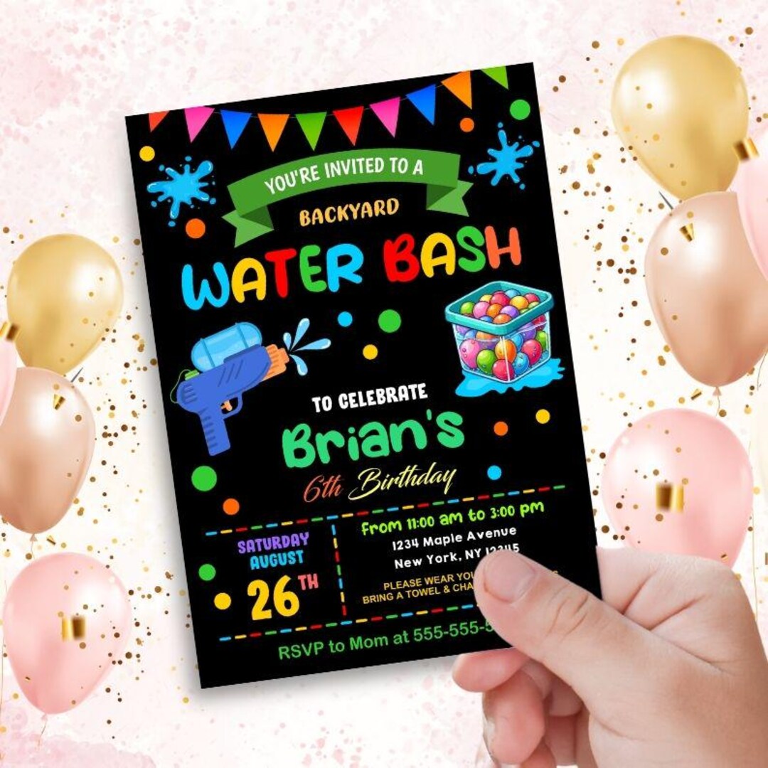 Water Bash Themed Birthday Invitation - Water Games Design | Editable ...