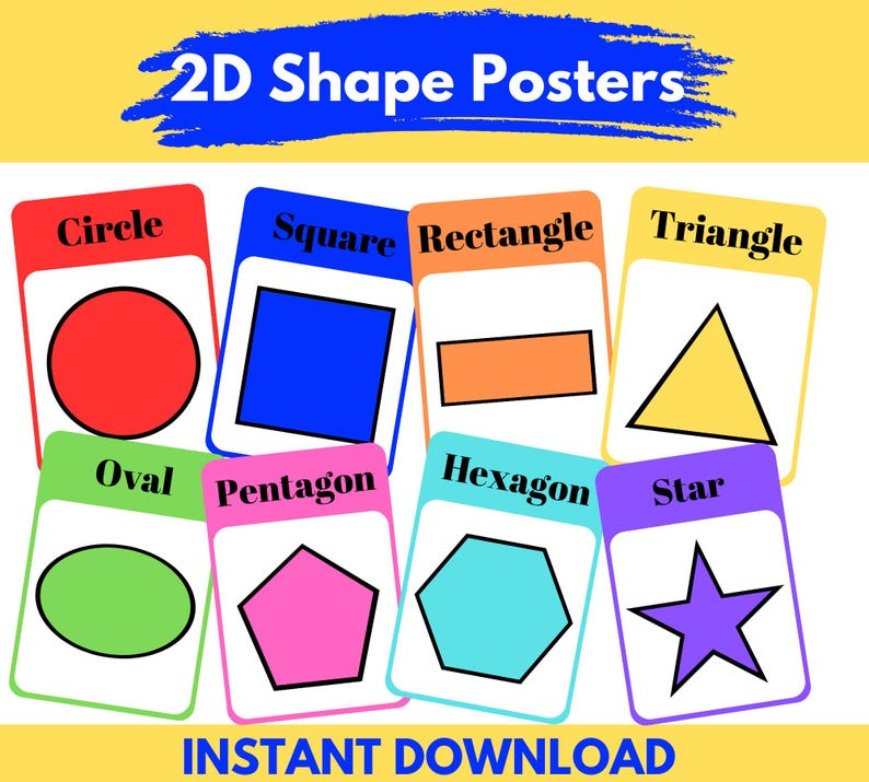 Bright 2d Shapes Posters or Flashcards EYFS, Early Learning, Maths - Etsy