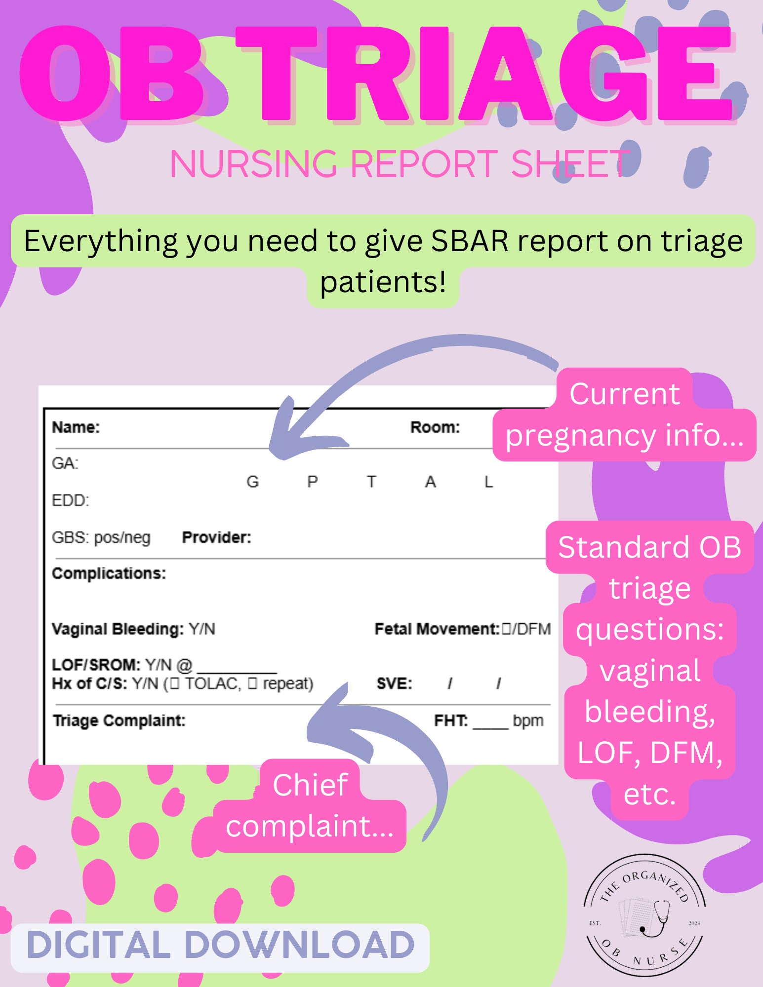 OB Triage Nursing Report Sheet - Etsy