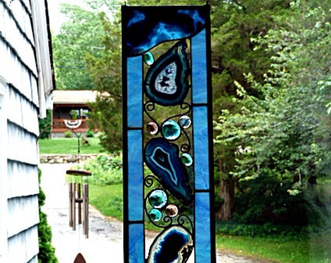 Large Stained, Glass Geode Slice, Panel, Purple and Blue, Druzy Stone ...