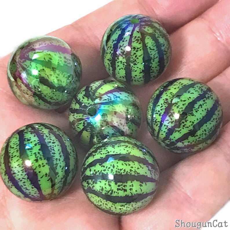 6pcs Watermelon Beads 20mm Green Aurora Watermelon Decor Beads for ...