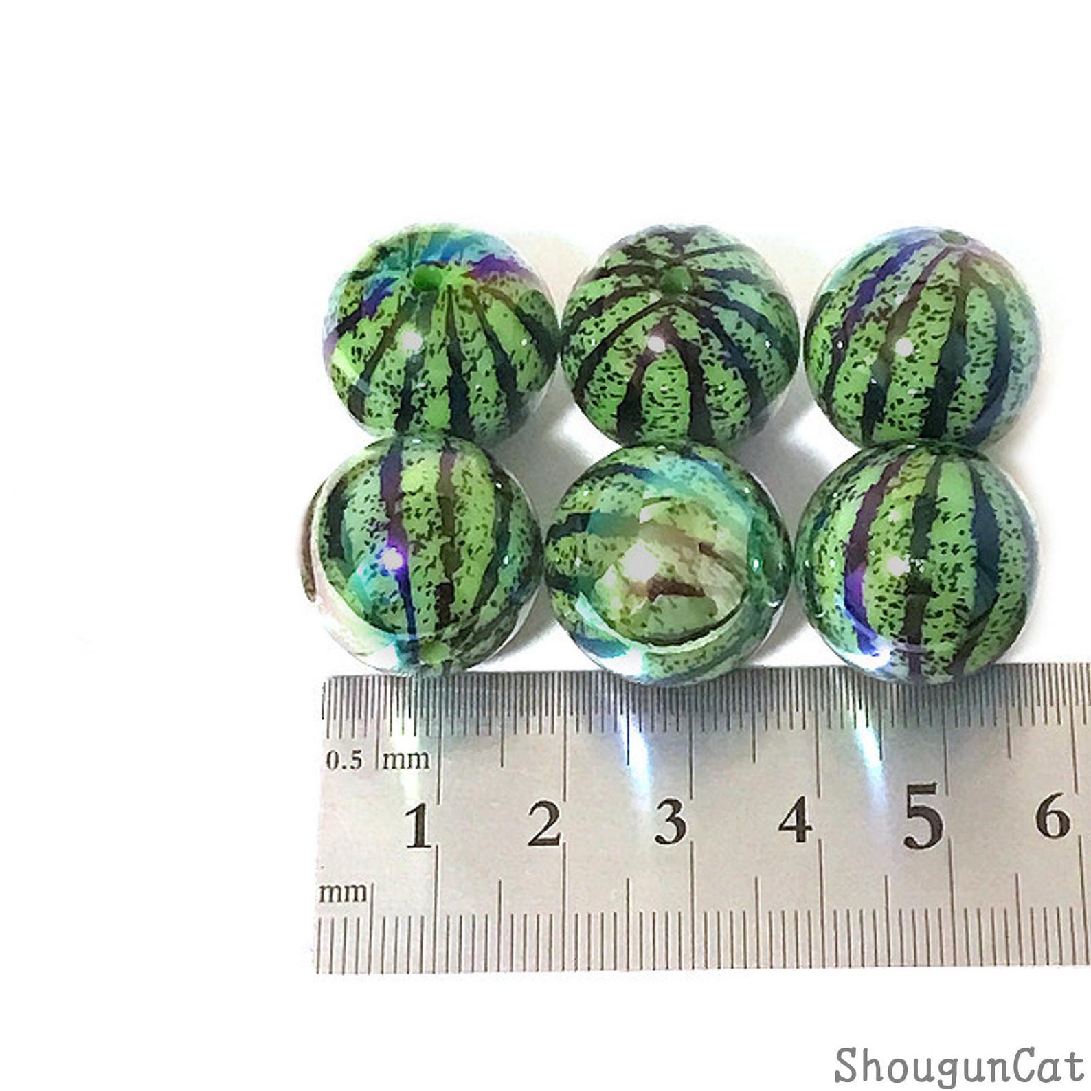 6pcs Watermelon Beads 20mm Green Aurora Watermelon Decor Beads for ...