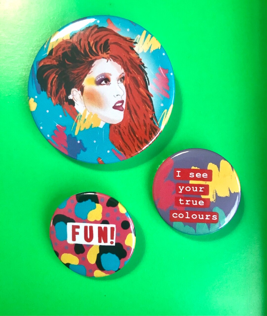 Cyndi Lauper Set of 3 Badges Buttons Pins Lyrics True Colours 1980s ...