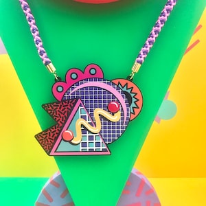 Memphis Style 80s Acrylic Necklace Geometric 90s Colourful Chunky Cord ...
