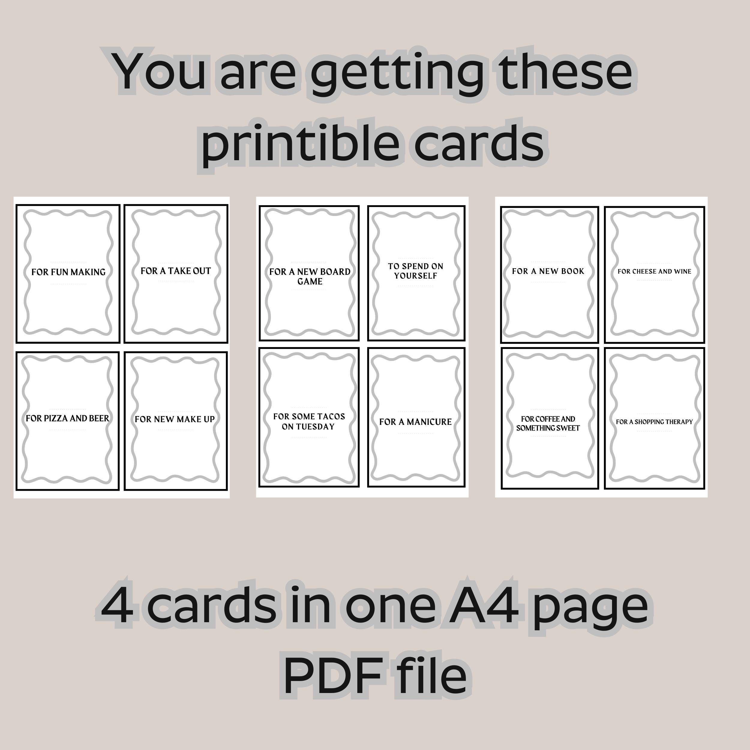 12 PRINTABLE Gift Cards for Cash / GIFT IDEA in 10 Minutes / Money ...