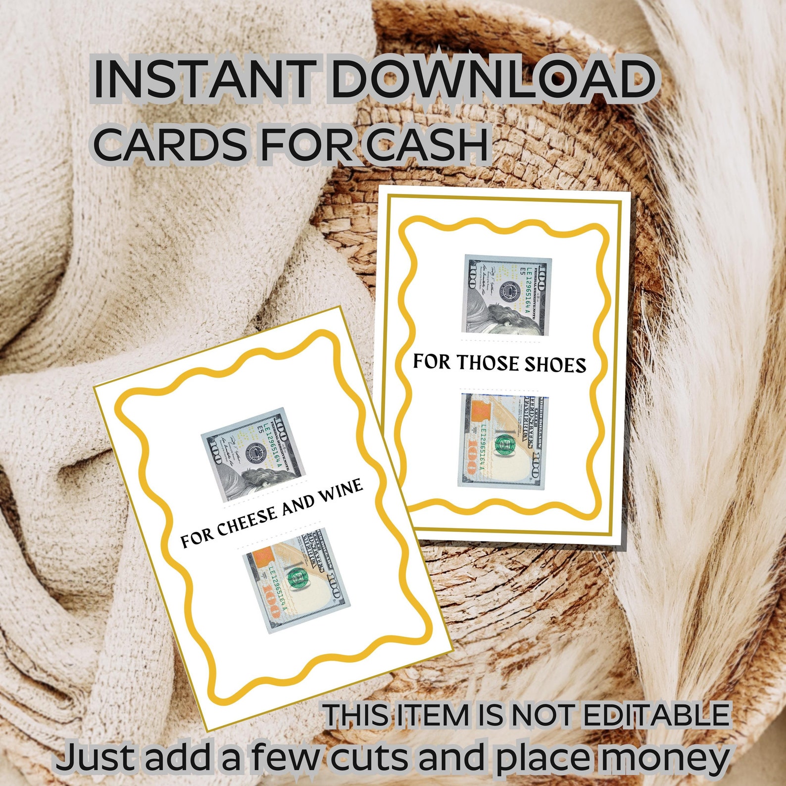 12 PRINTABLE Cards for Cash With Gold Details / Money Holder / Card for ...