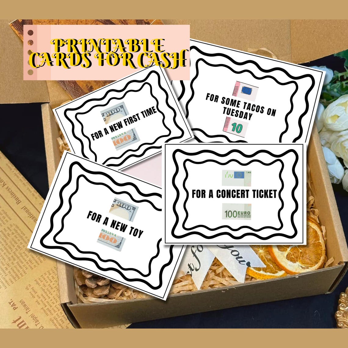 20 PRINTABLE Simple Cards for Cash / Simple Gift Idea / Gift in 10 ...