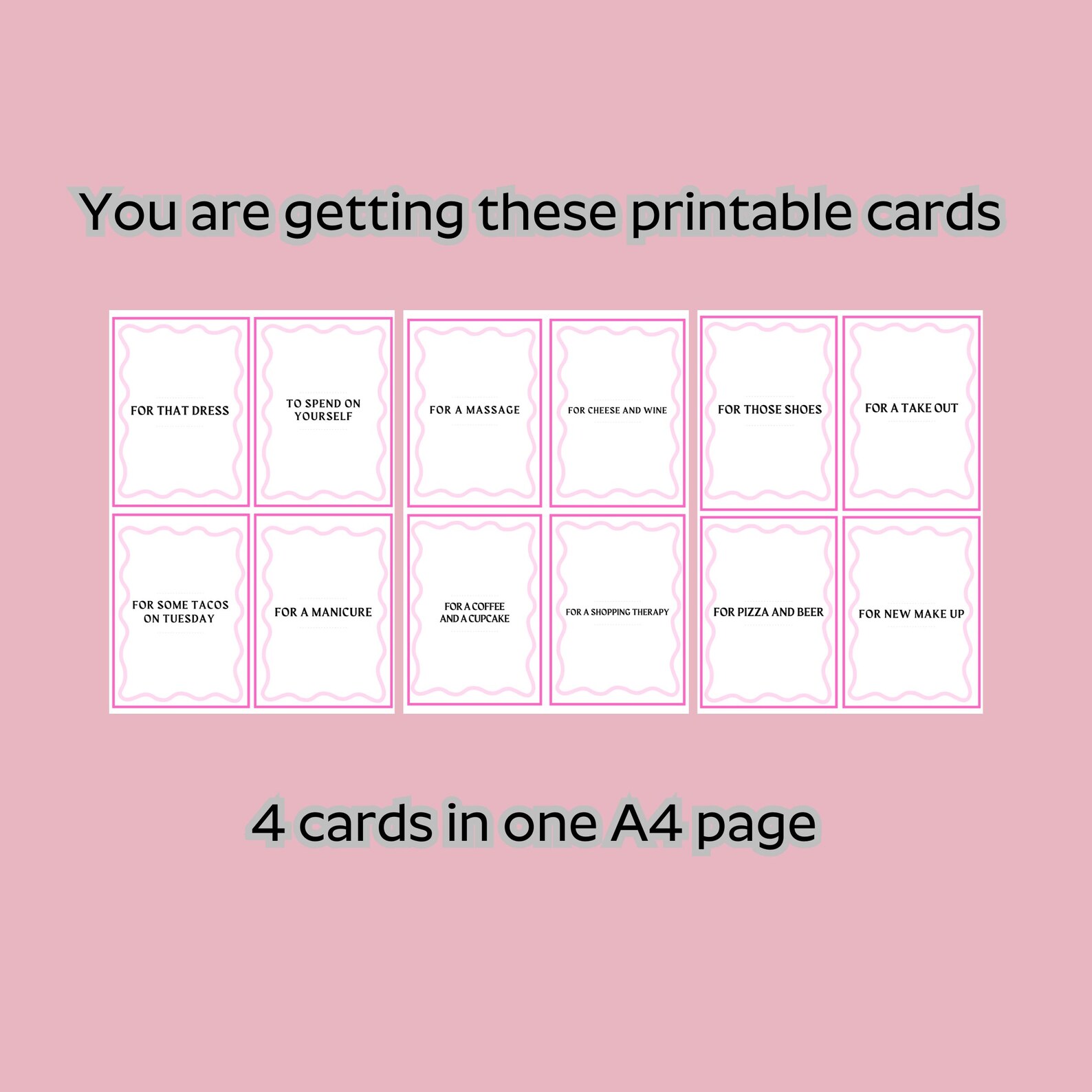 12 Printable Pink Cards for Cash / Money Holder / Cash Gift / Money ...