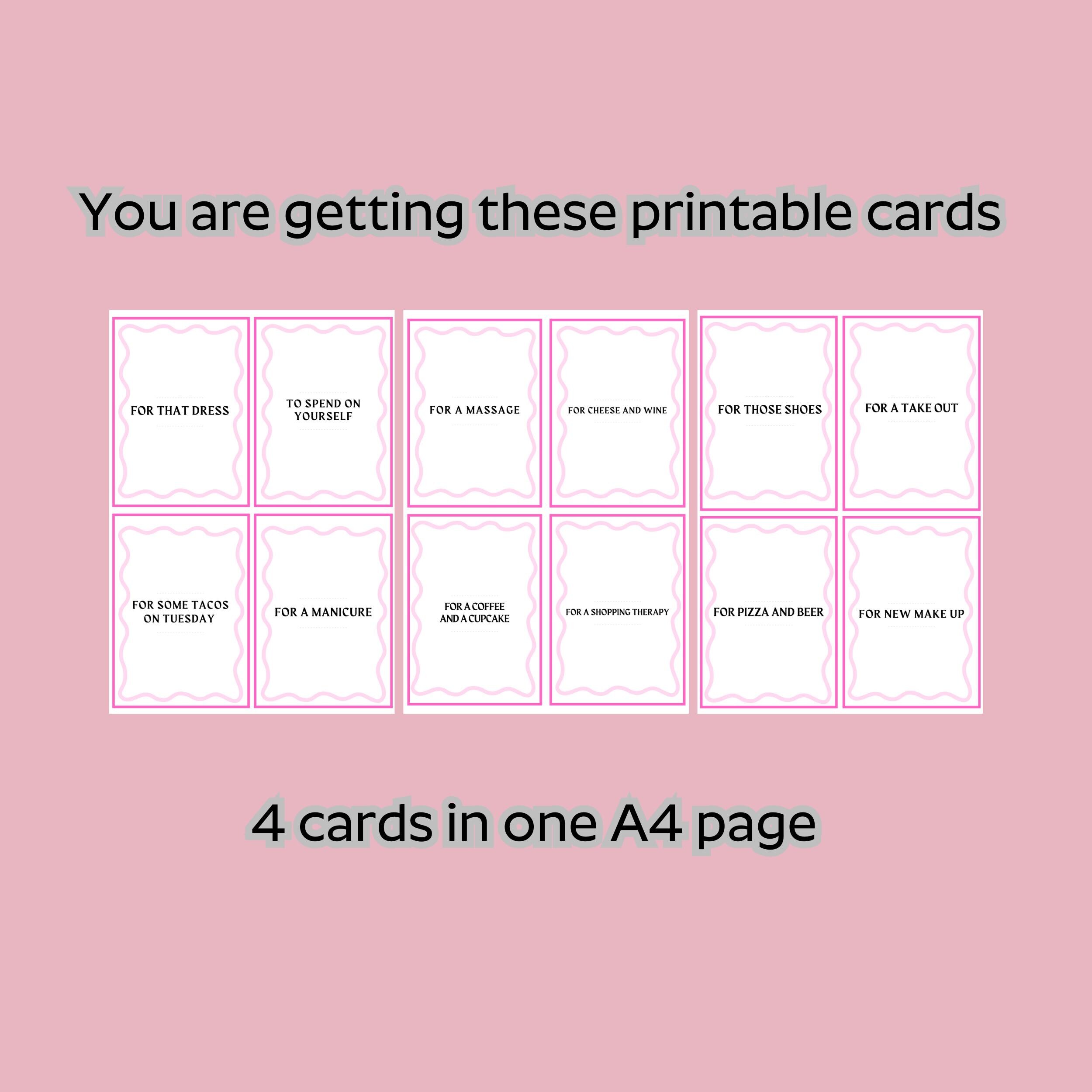 12 Printable Pink Cards for Cash / Money Holder / Cash Gift / Money ...