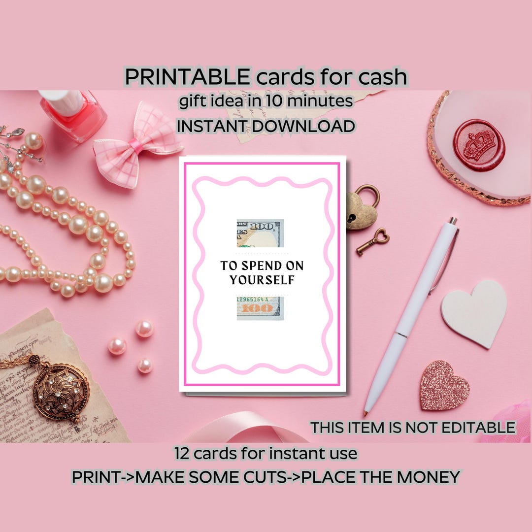 12 Printable Pink Cards for Cash / Money Holder / Cash Gift / Money ...
