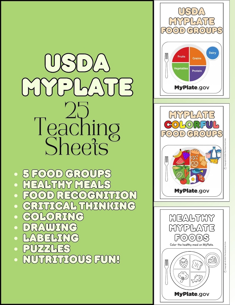 Myplate Food Groups Activity Sheets | Nutrition Printables | 28 Sheets ...