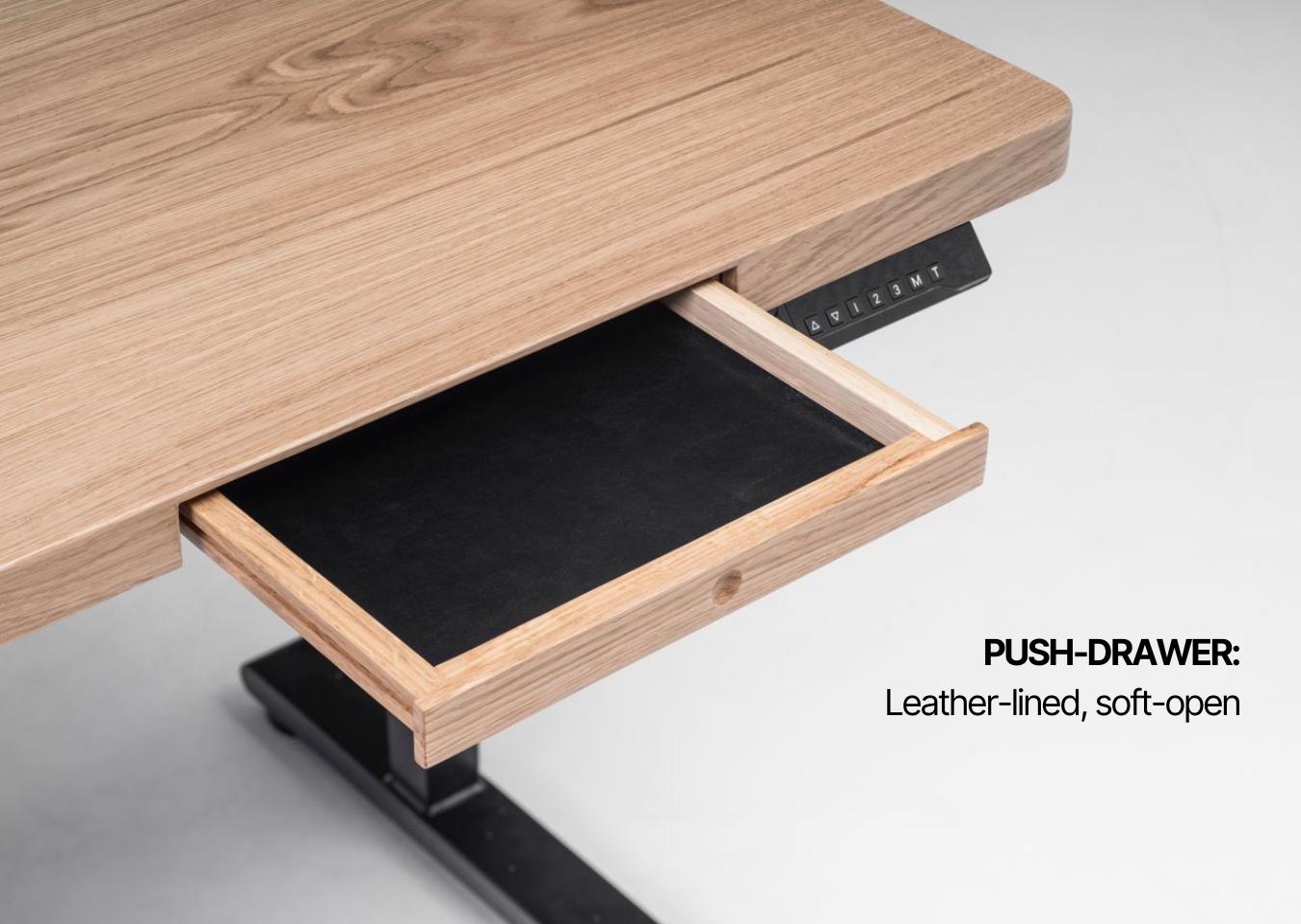 Office Computer Oak Desk With Push-drawer | Height Adjustable Table ...