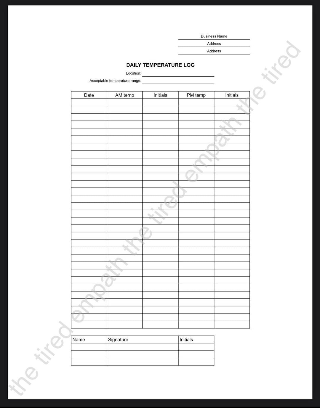Temperature Log - Etsy