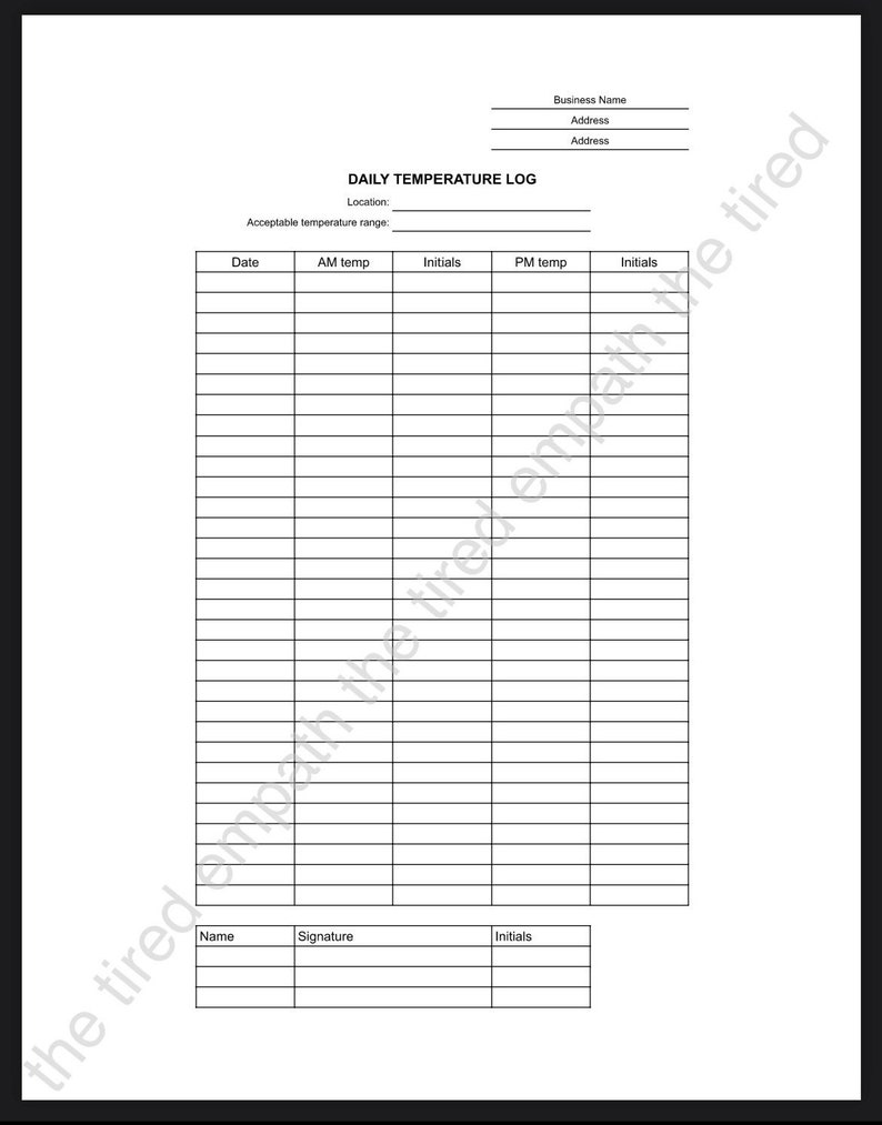 Temperature Log - Etsy