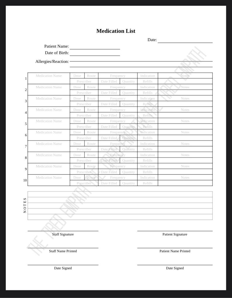 Medication List - Etsy