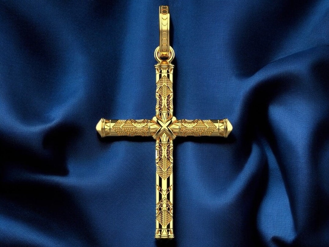 14k Solid Gold Special Design Cross Pendant, Gold Cross Stylish Design ...