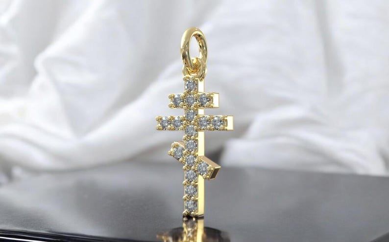 Diamond Orthodox Cross Necklace, 14k Gold Dainty Diamond Orthodox Cross ...